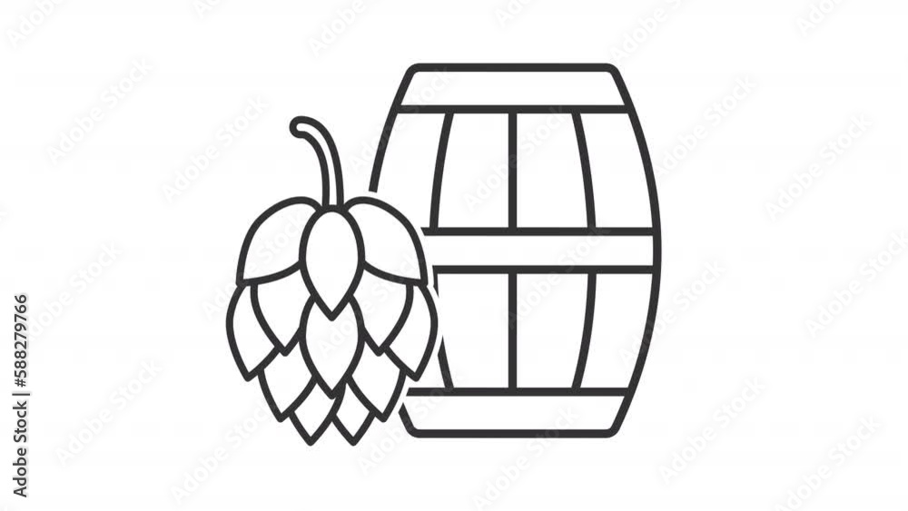 Video „Animated cask and hop linear icon. Beer manufacturing. Alcohol ...