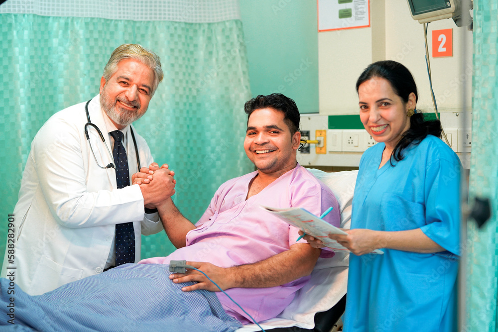 Doctor helping and support to patient while medical examination. trust ...