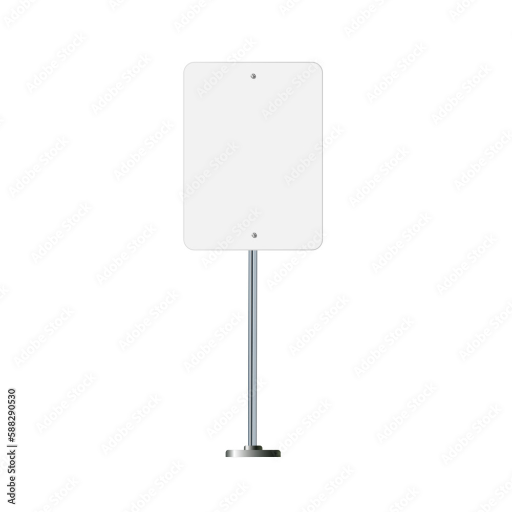 Road, traffic signs. Highway signboard on metal pole. Blank white board ...