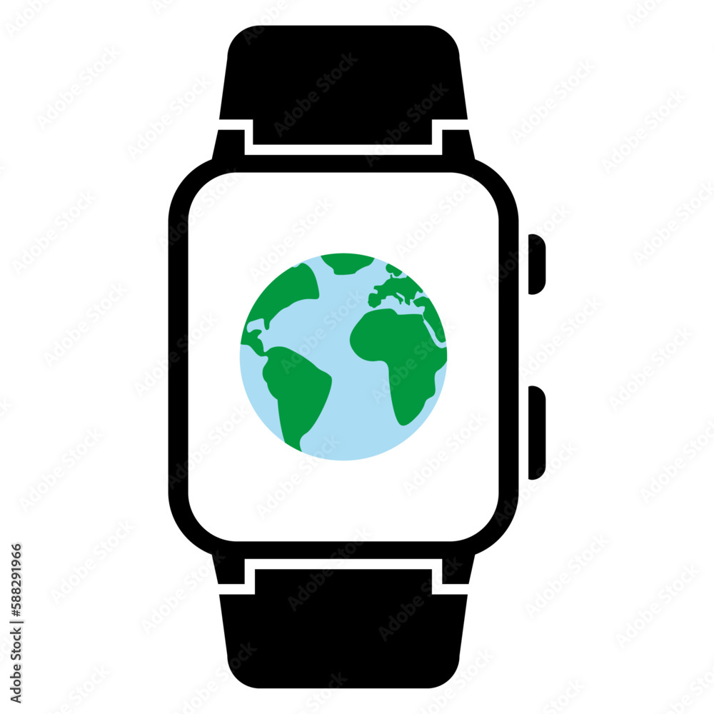 Logo Earth Day. Icono smartwatch con mapa de la tierra en pantalla ...