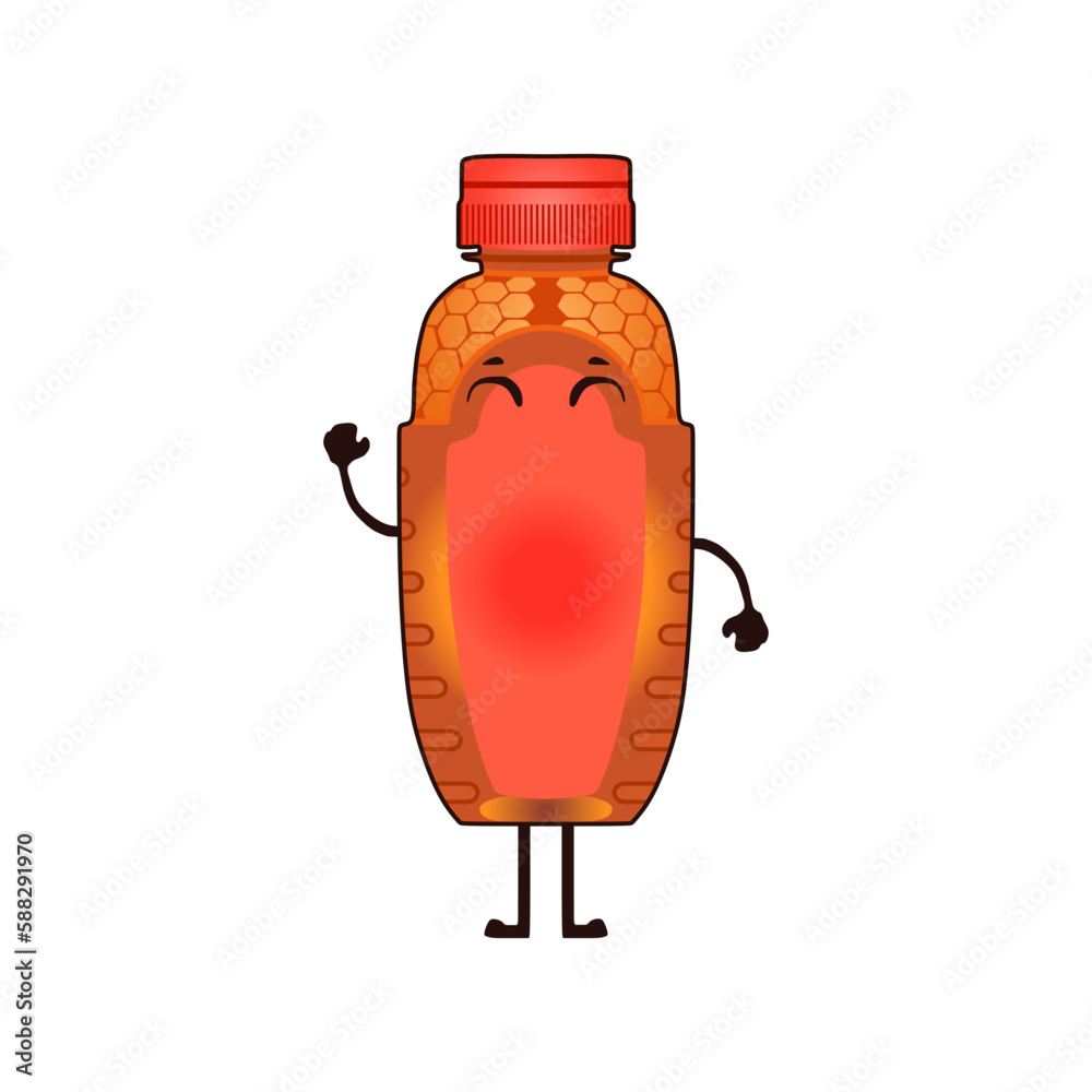 Honey bottle cute character, kawaii mascot vector illustration in ...