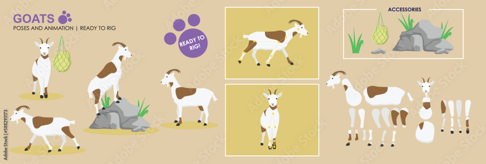 Goat vector ready to rig for animation. White mountain goat collection ...