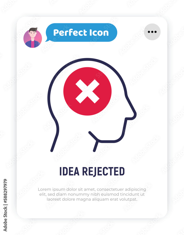 Idea rejected: man with cross mark in head. Thin line icon. Negative ...