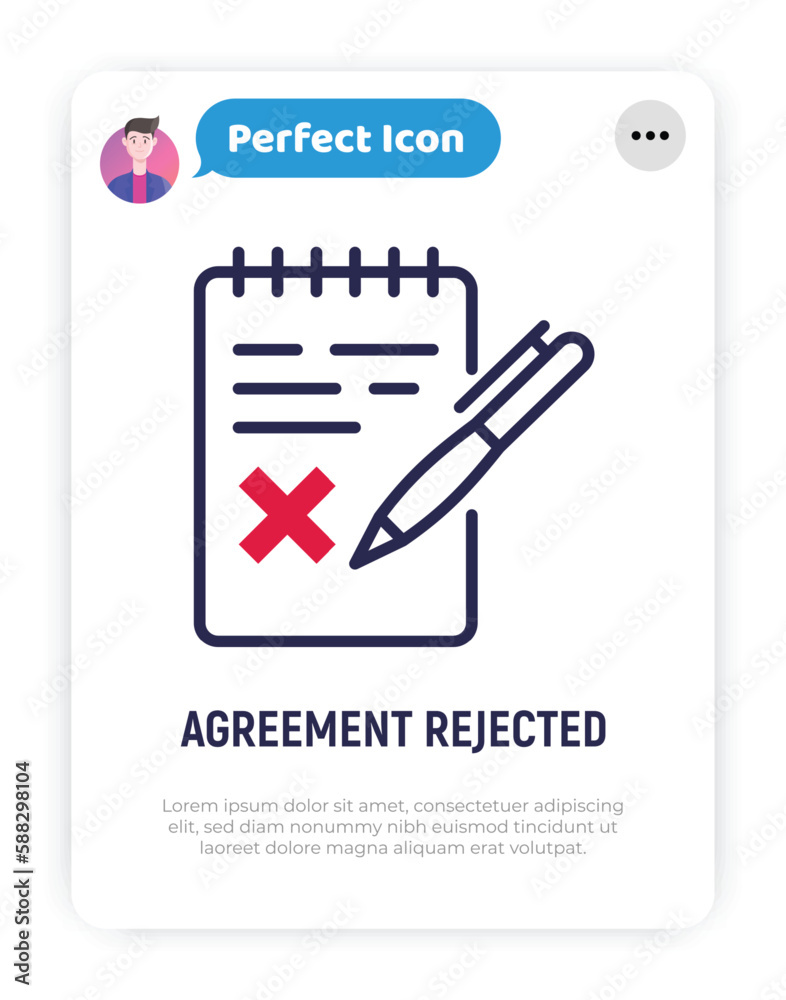 Agreement rejected thin line icon. Document with cross mark. Decline ...