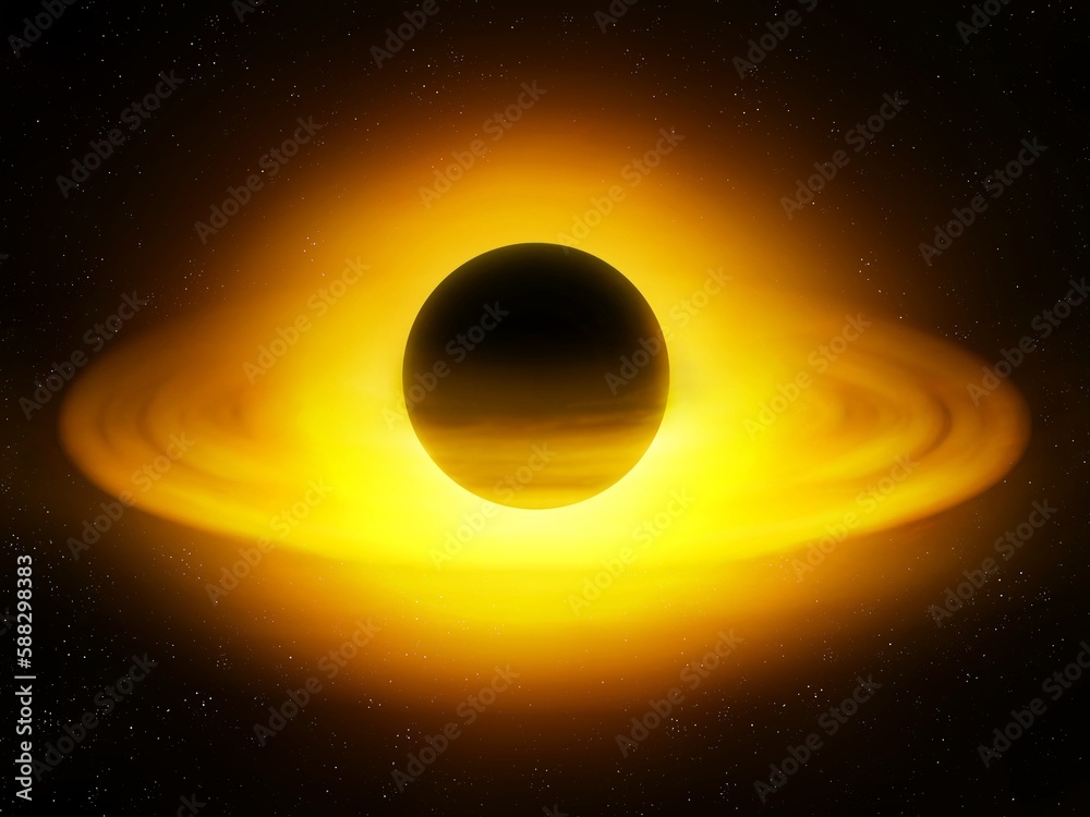 Black hole with an accretion disk in space. Matter around the event ...