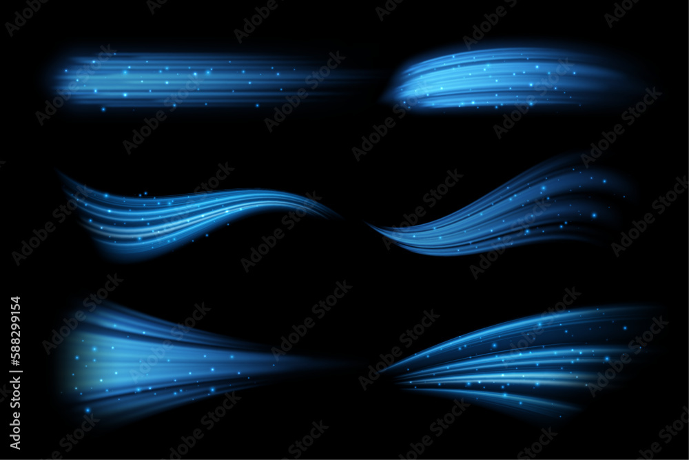 Air flow effect with shining, isolated current or air blowing of breath ...