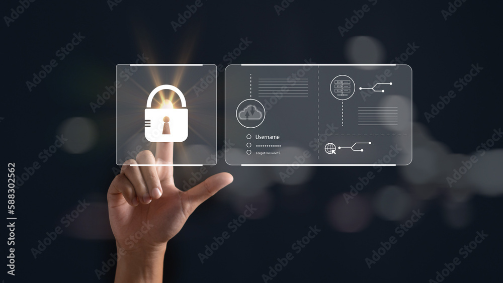Hand pointing to a login screen, representing the importance of cyber ...