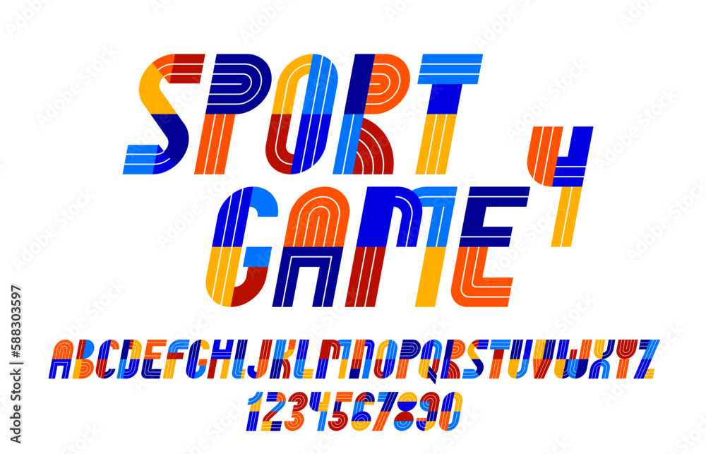 Sport game font, vector retro trendy geometric alphabet letters set ...