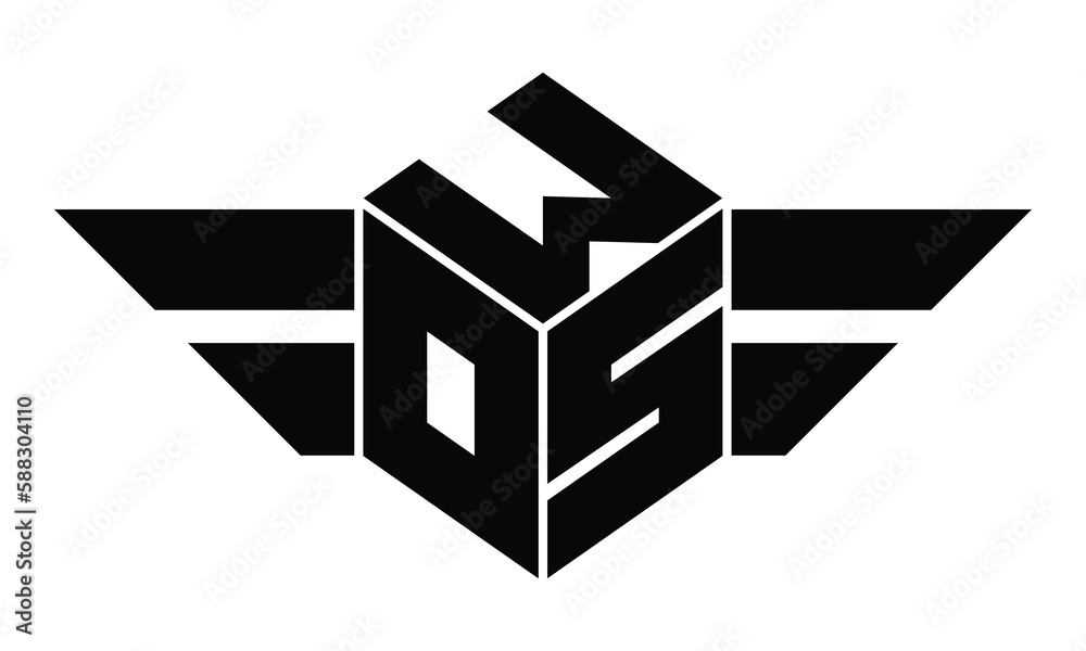 WOS three letter gaming logo in polygon cube shape logo design vector ...