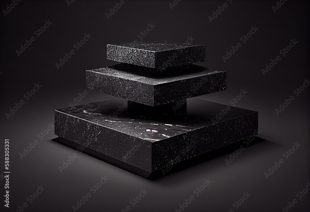 3D display podium, floating granite platform on dark background ...