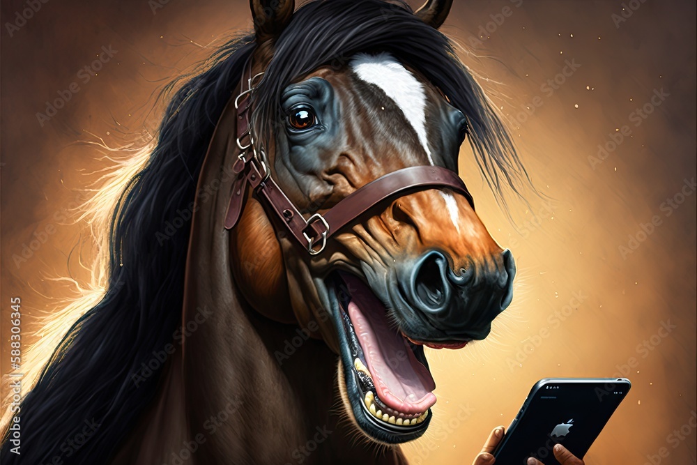 Horse using mobile phone, created with generative ai Stock Illustration ...