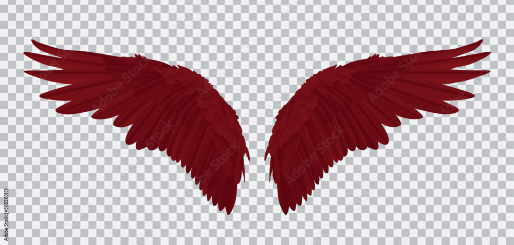 Pair of red realistic wings on transparent background vector ...