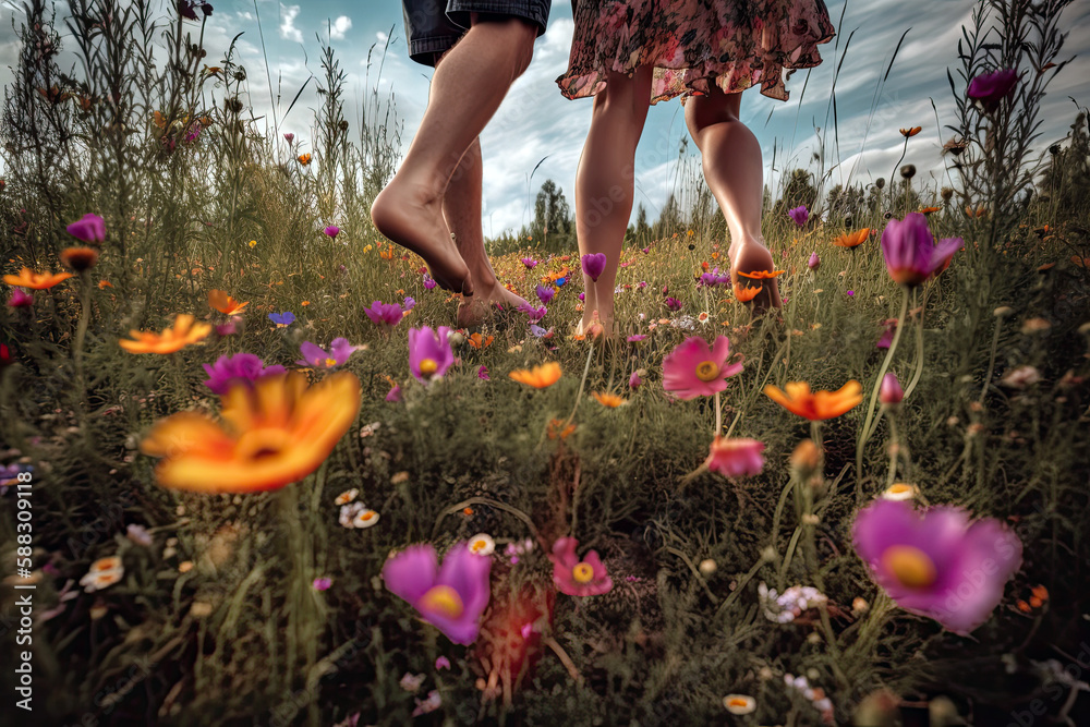 AI Generative Illustration of a couple's feet walking barefoot on a ...