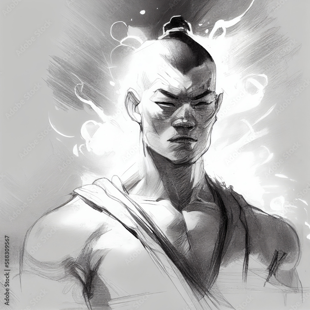 spiritual monk warrior drawing sketch - by generative ai Stock ...