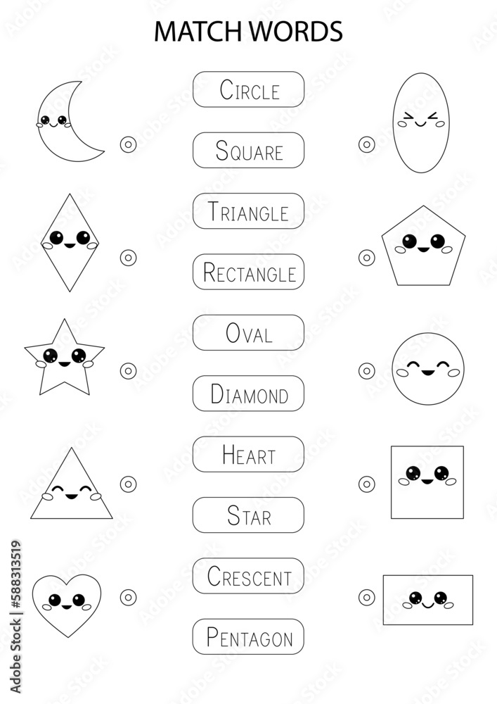 Match words with the correct pictures. Coloring page. Geometric shapes ...