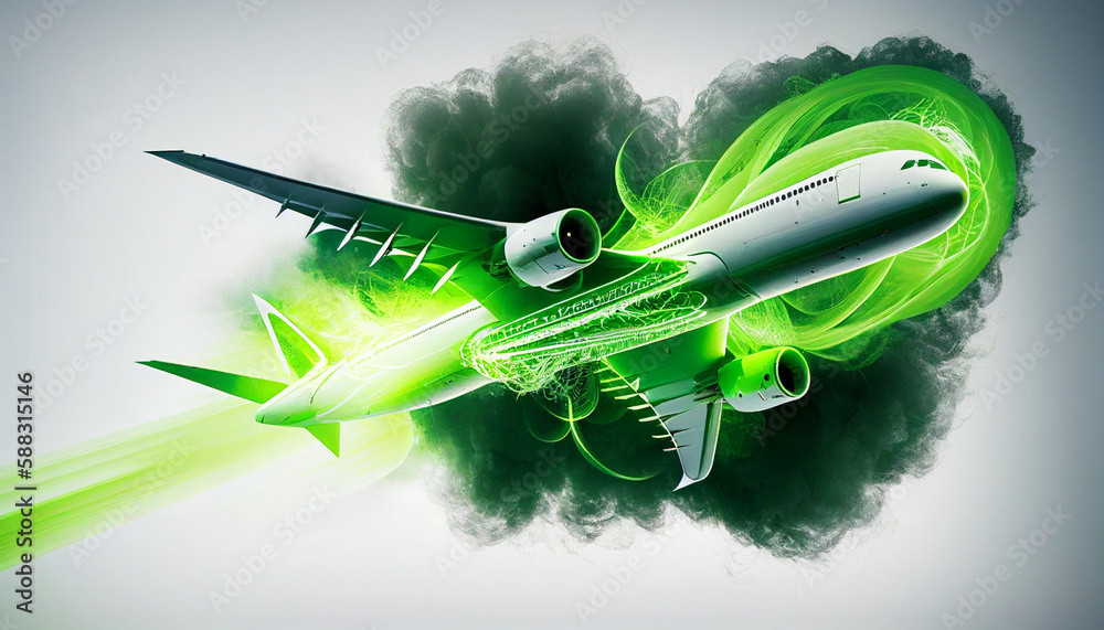 Nachhaltig fliegen mit dem Flugzeug, grünes Wasserstoff Flugzeug mit Energieeffizienz ...