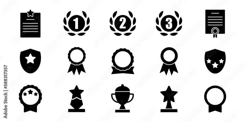 Set with award, award with number 1, one, trophy cup, trophy cup with ...