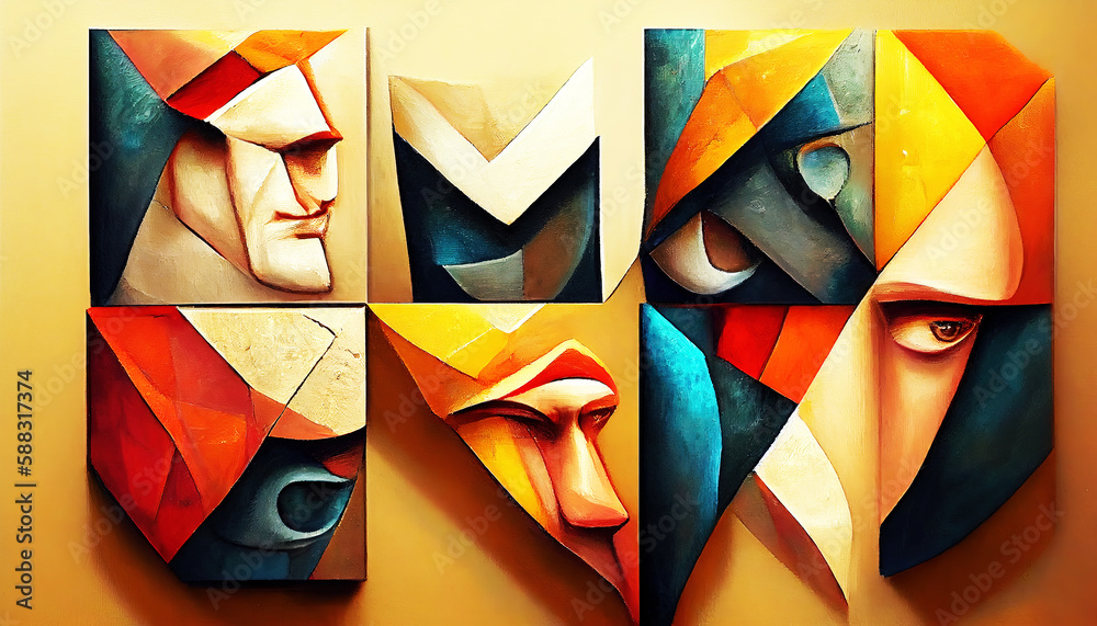 Parts of a human face are depicted in the painting. Modern painting ...