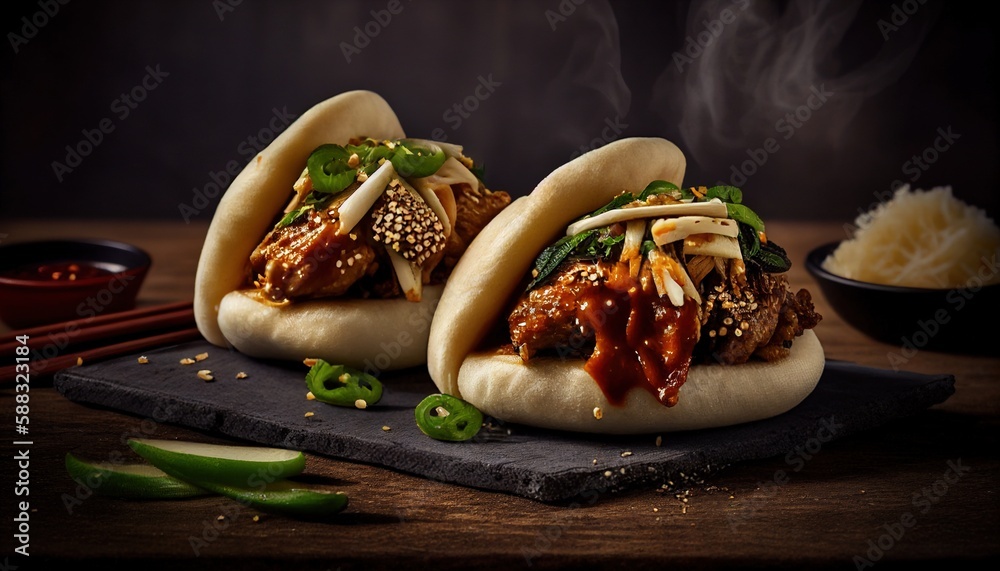 sticky crispy chicken bao buns Stock Illustration | Adobe Stock