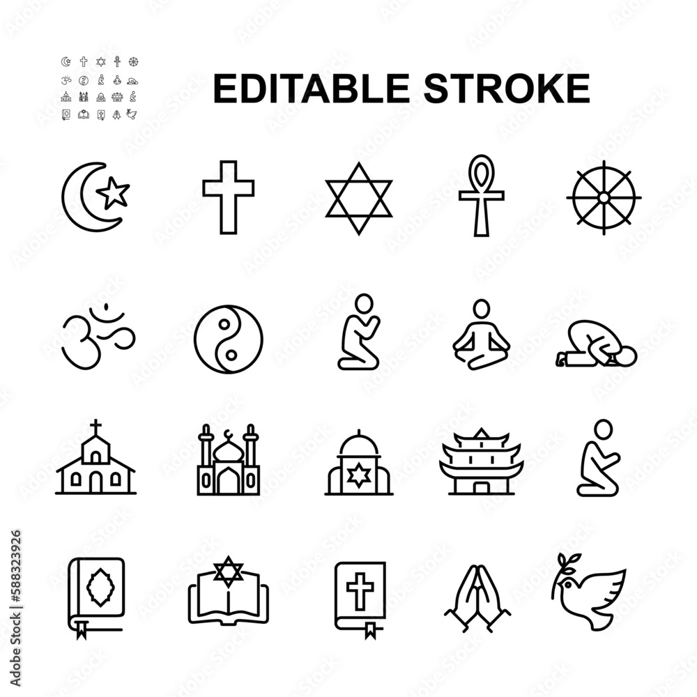 Vetor de Simple Set of Religion Related Vector Line Icons. Contains ...