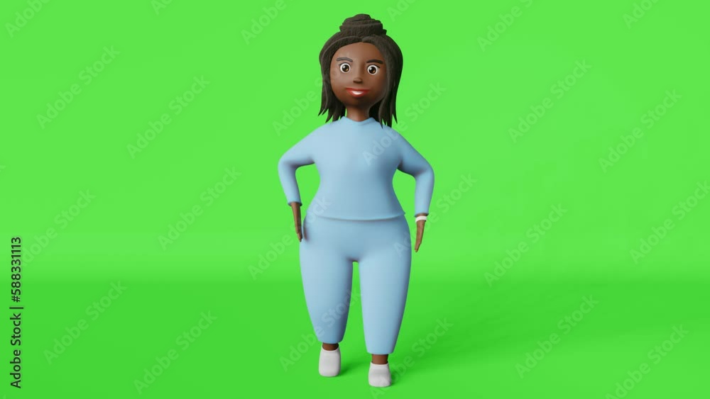 African American Body Positive Woman 3d Animation Character Racewalking