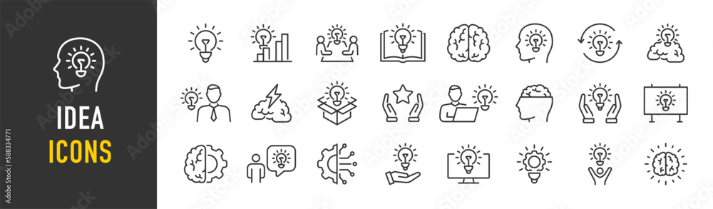 Idea web icons in line style. Innovation, creative, problem solving ...