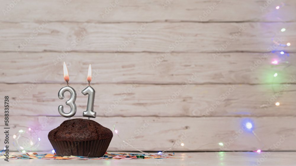 Festive card Happy Birthday with number of burning candles. Beautiful ...