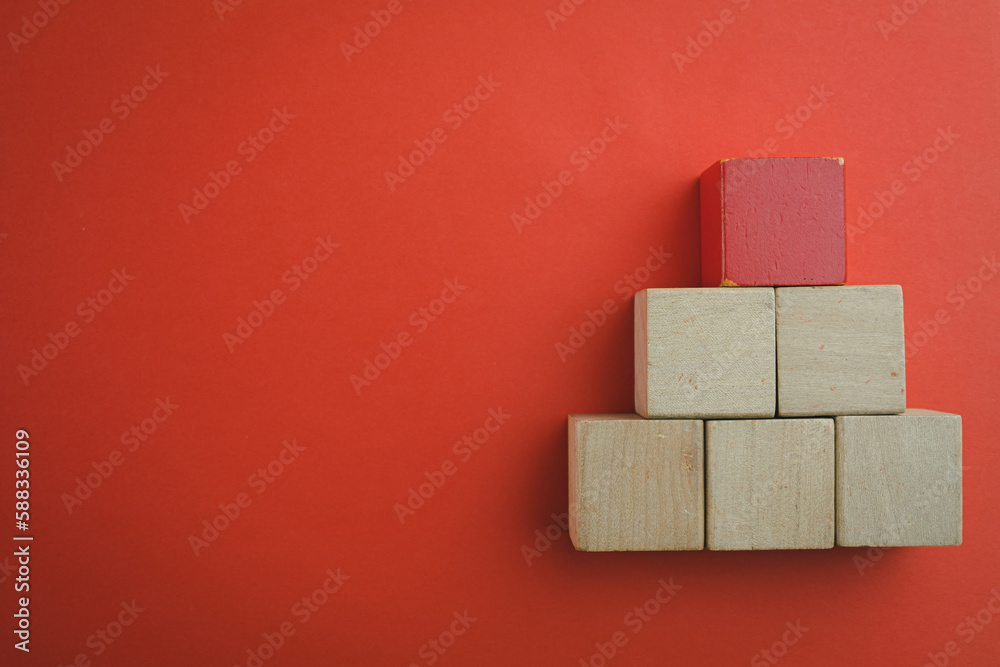 Blank wooden cubes for put text,logo or infographic stacking in pyramid ...