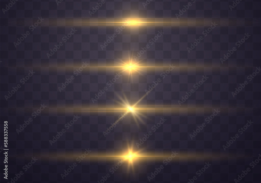 Light effect line streak. Yellow horizontal lens flares pack. Glowing ...
