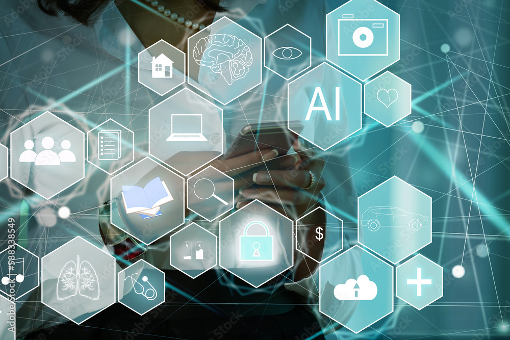 Ai tech, businessman show virtual graphic Global Internet connect ...