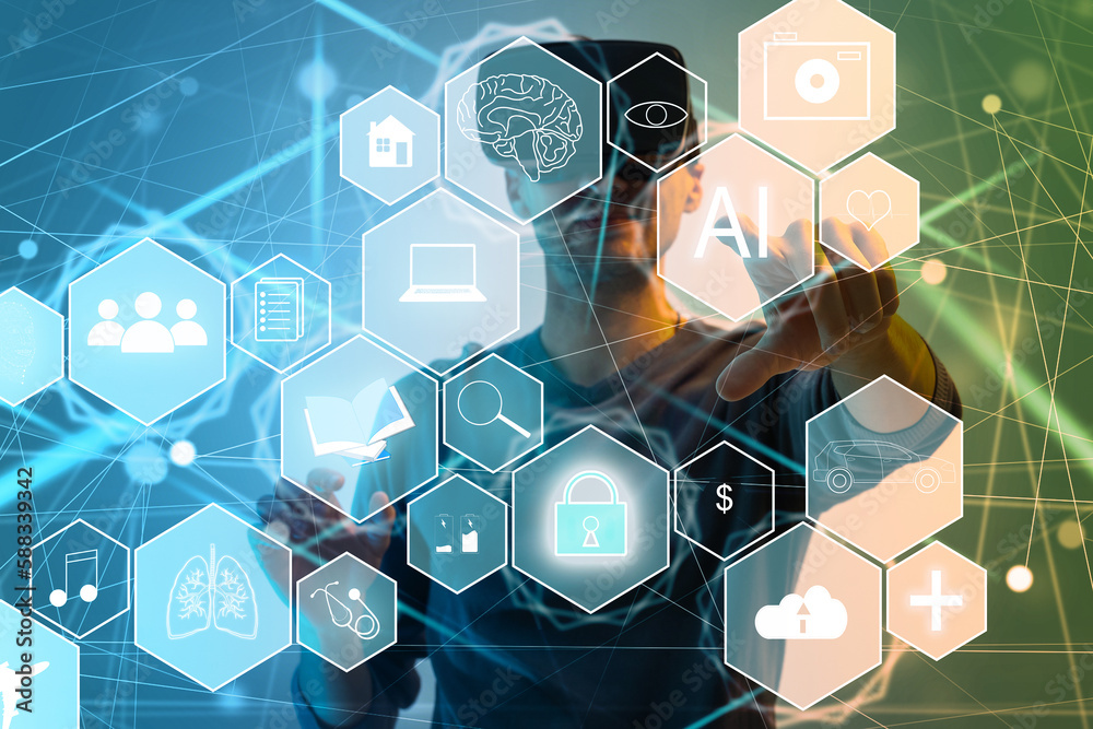 Human and technology concept. AI (Artificial Intelligence ...