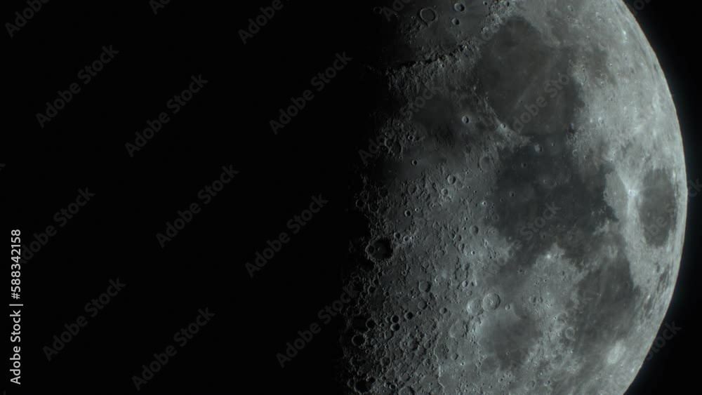 Detailed Moon Close up Surface with Shadow Movement. Highlighting the ...