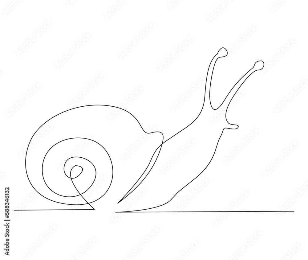 Continuous one line drawing of snail. simple shelled gastropod line art ...