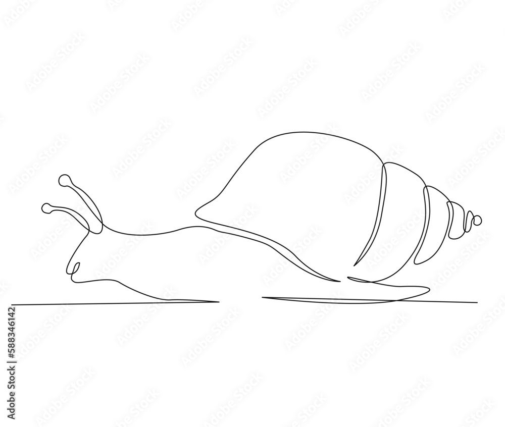 Continuous one line drawing of snail. simple shelled gastropod line art ...