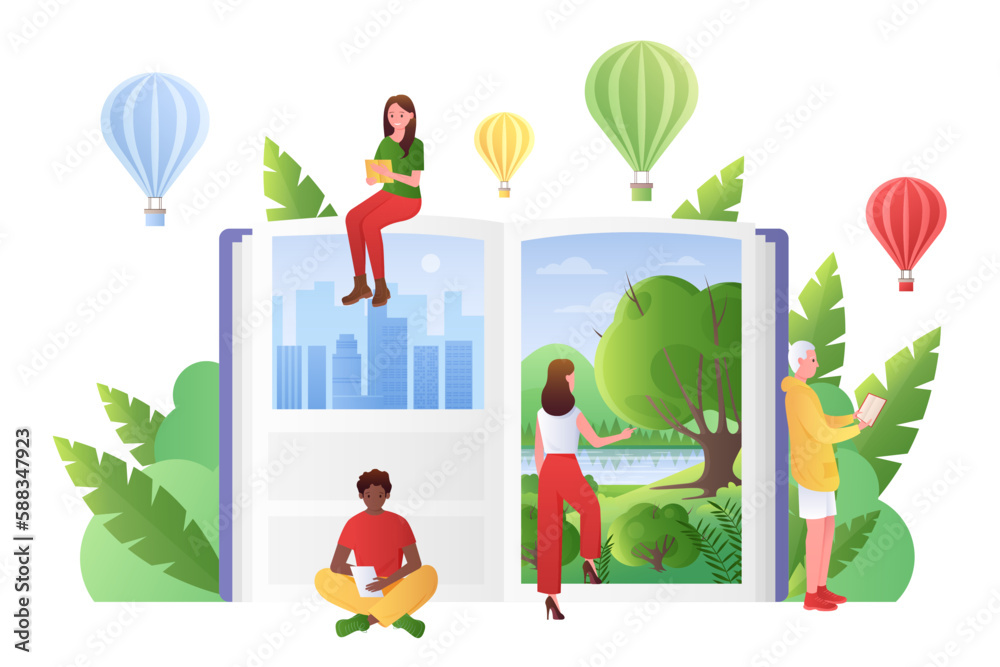 Reading book and textbook to expand horizons and knowledge vector ...