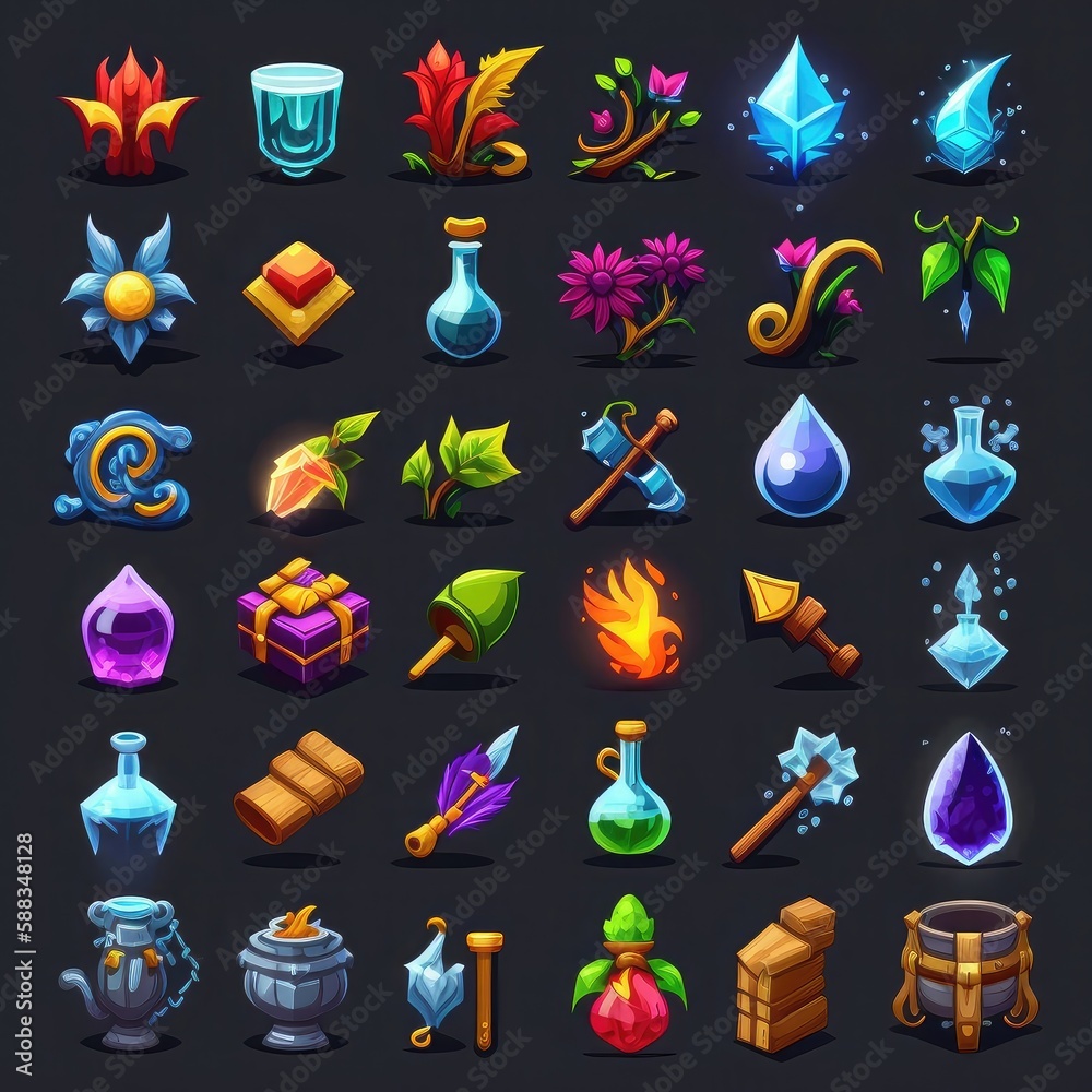 fantasy rpg 2d game icons ai generated Stock Illustration | Adobe Stock