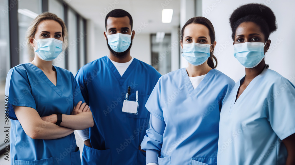 Nurses and doctors at hospital, wearing masks healthcare and health ...
