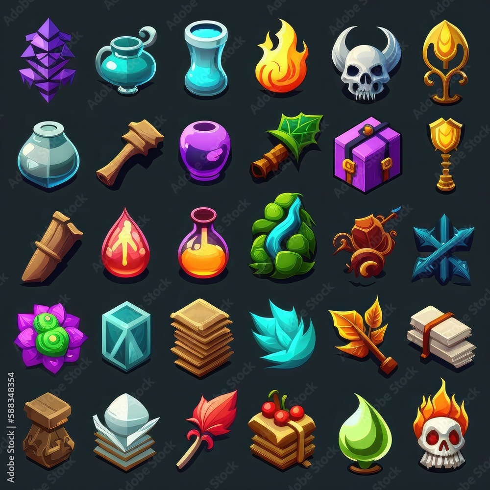 design rpg 2d game icons ai generated Stock Illustration | Adobe Stock