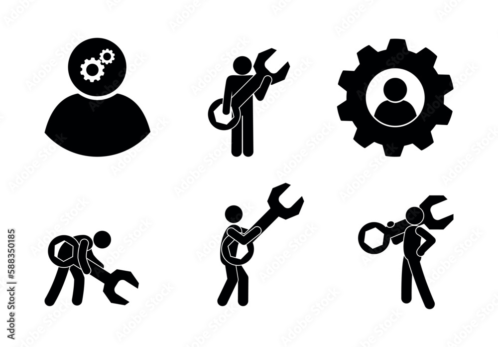 technical support icons set, repair illustration, wrench and gear Stock ...