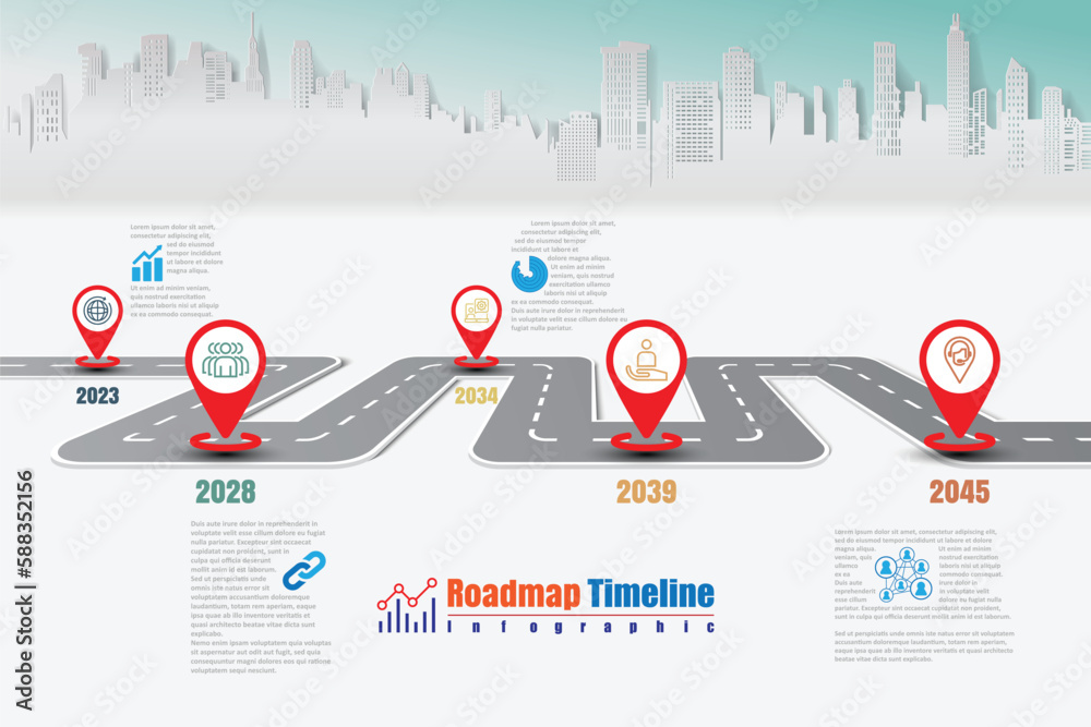 Business roadmap timeline infographic template with pointers designed ...