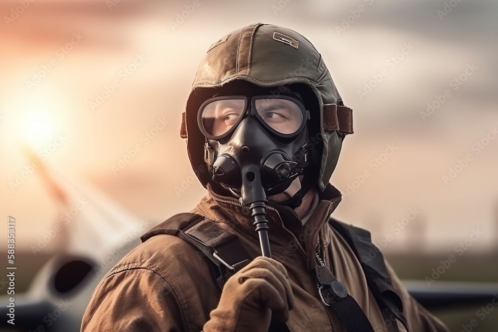 Pilot soldier in helmet in cockpit fighter plane, war. Generative AI ...