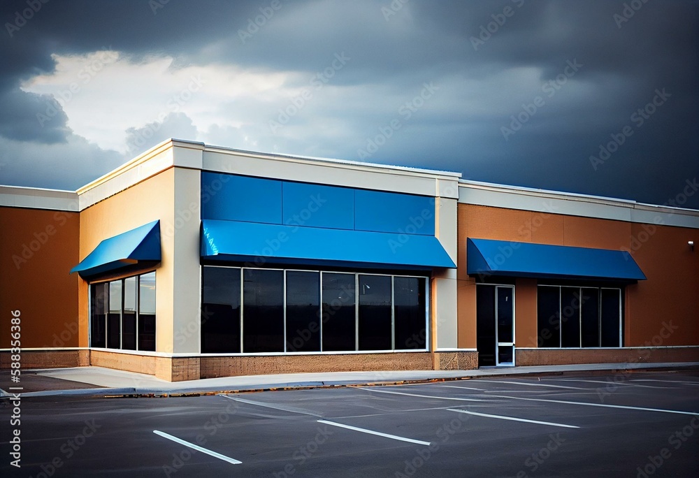 Brand new no logo, signage or label storefront of a under construction ...