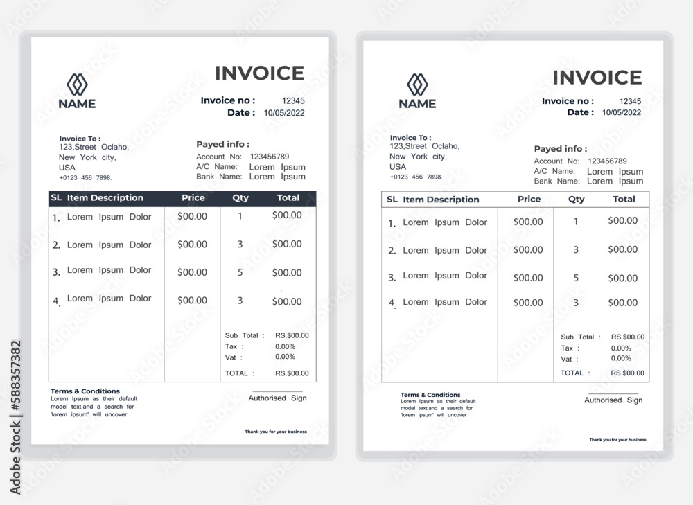 Business Minimal Corporate Invoice design template vector illustration ...