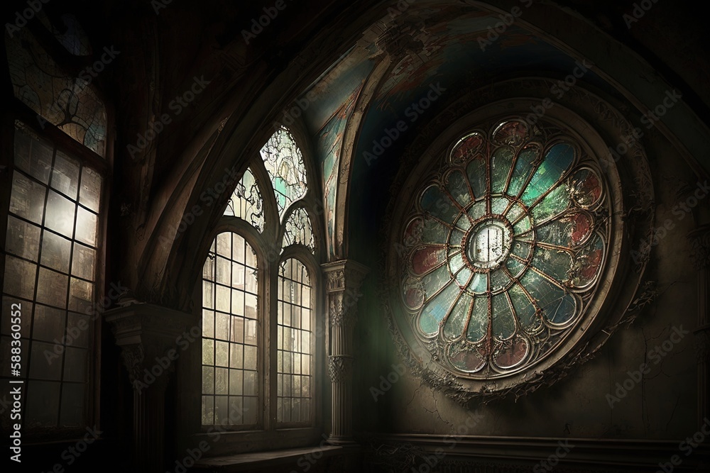 Desolate Stained Glass Windows Glimmer in the Gloomy Congregation ...