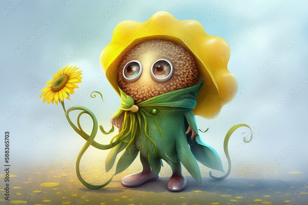 Sunflower cartoon character. Adorable sunflower creature created with ...