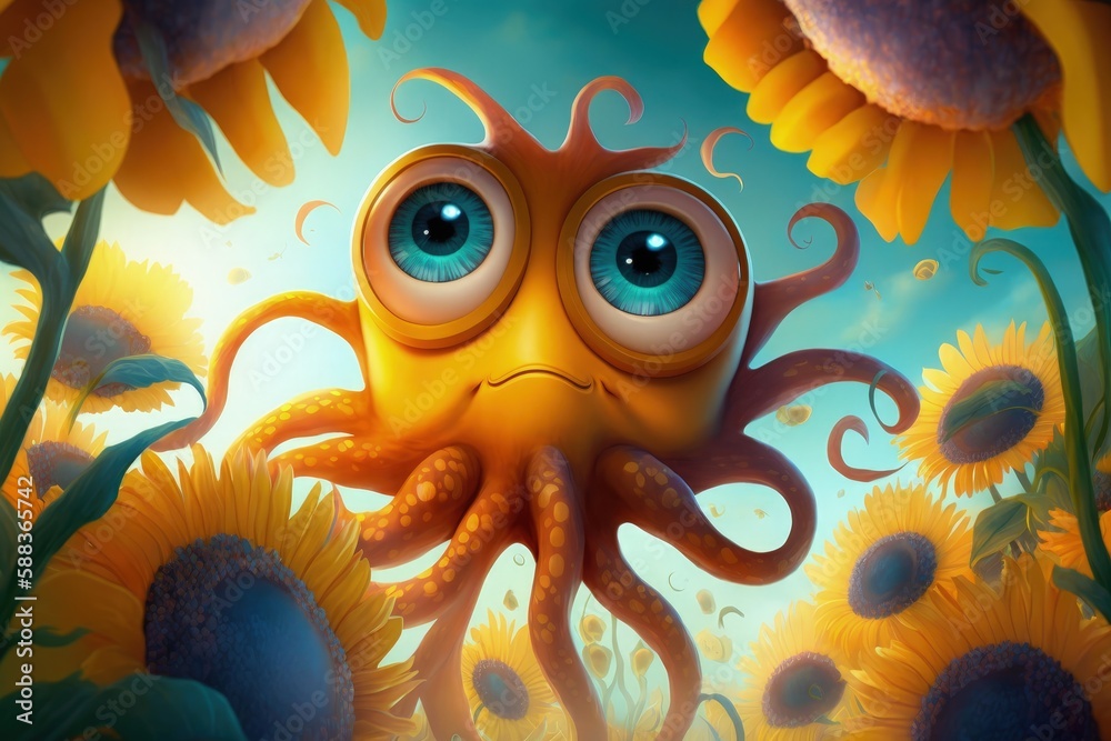 Sunflower cartoon character. Adorable sunflower creature created with ...