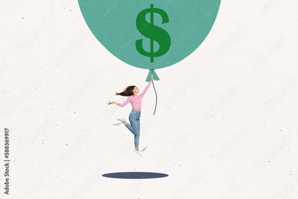 Composite collage picture of mini successful girl hand hold hand big ...