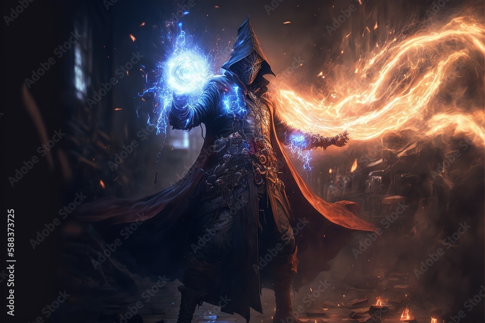 Battlemage in fantasy setting, powerful spell casting by sorcerer ...