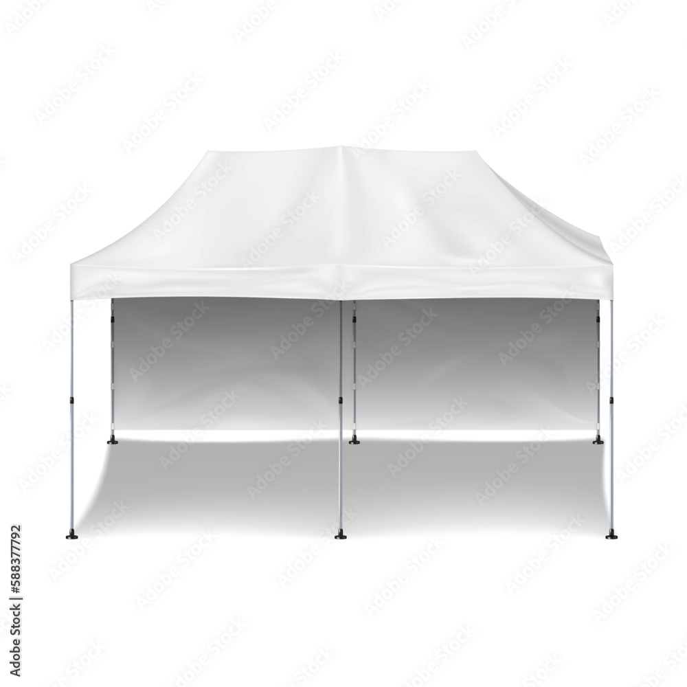 Pop-up gazebo with back wall realistic mock-up. White blank promotional ...
