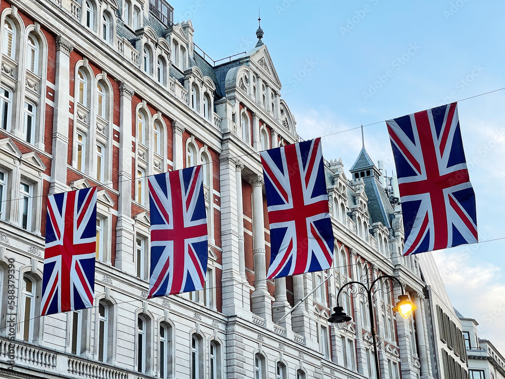 Regent Street with Union Jack Flags in London, United Kingdom UK Stock ...